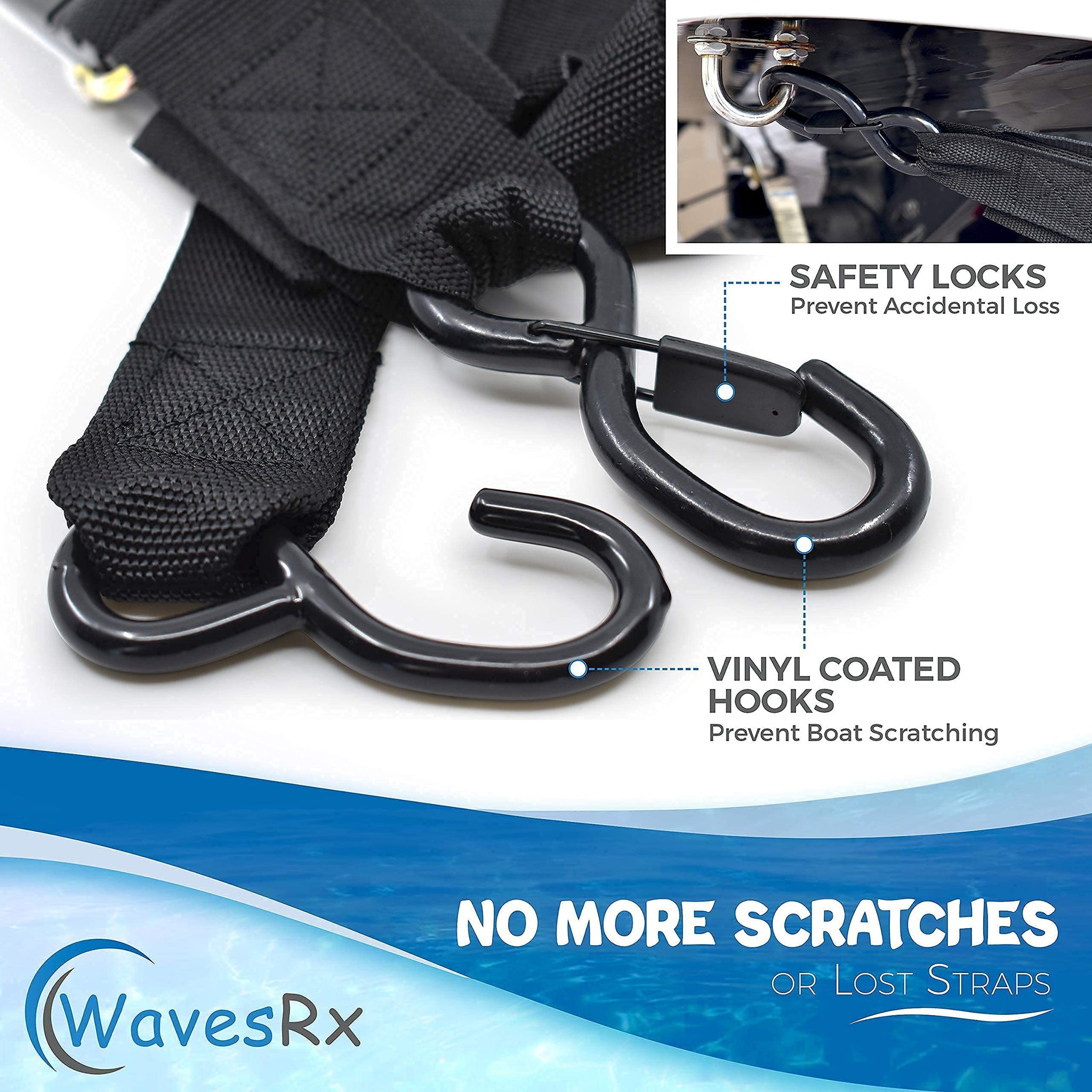 WAVESRX Premium Boat and Jet Ski Trailer Winch Strap + 2PK 48" Transom ...