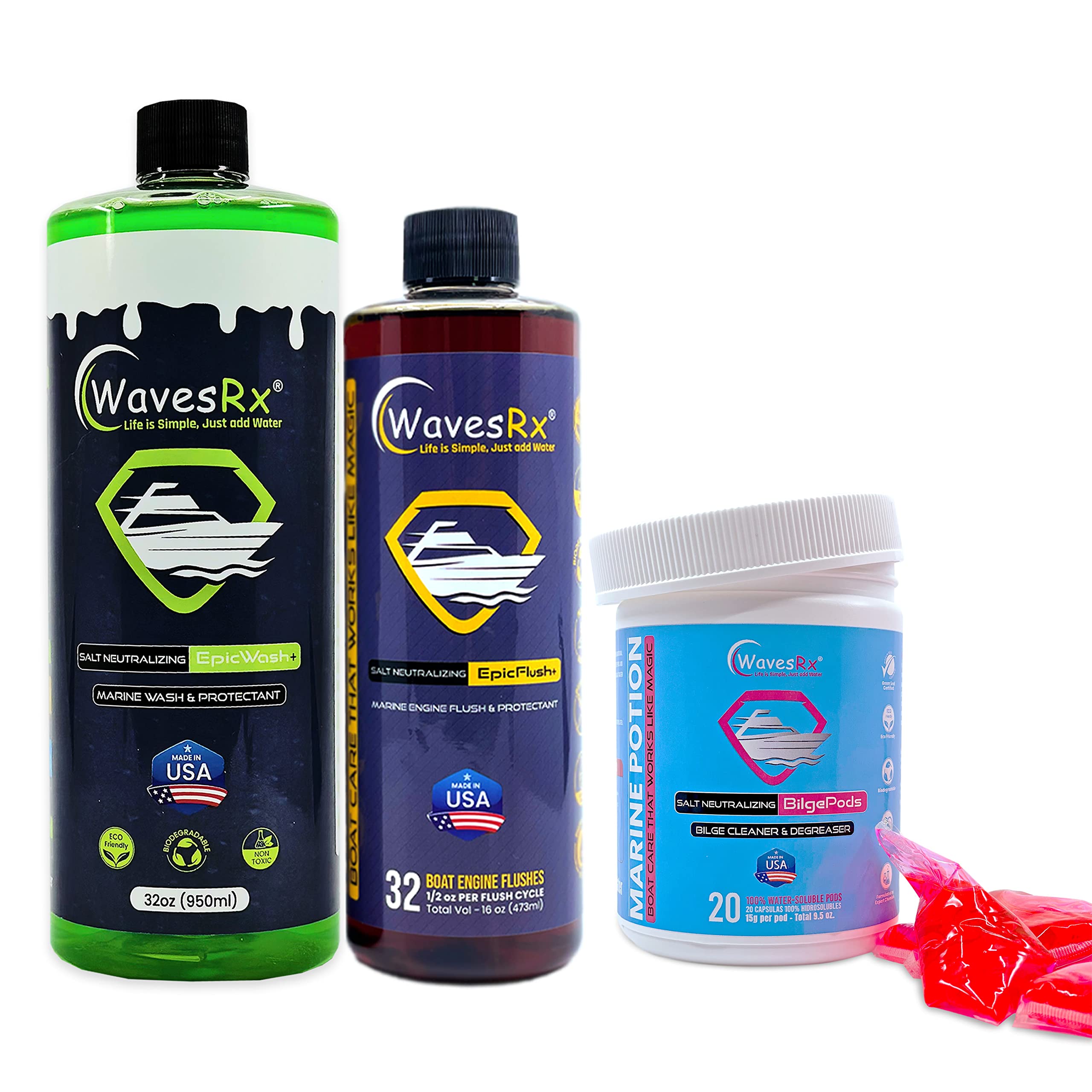 WAVESRX SALT-NEUTRALIZING BOAT SOAP (EPICWASH) + MARINE ENGINE FLUSH ...