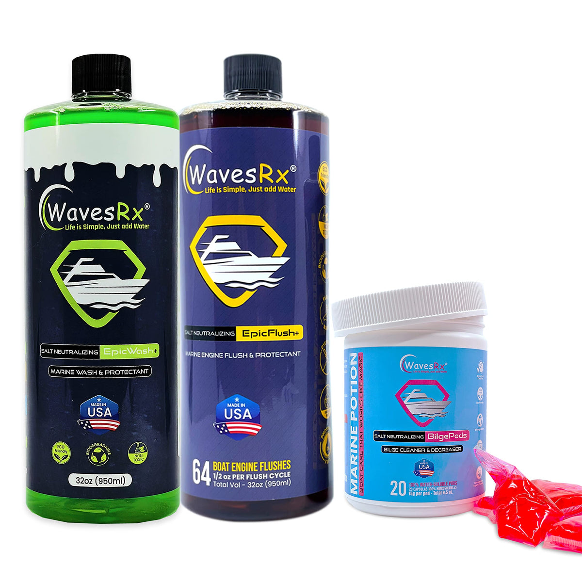 WavesRx Salt-Neutralizing Boat Soap (EpicWash) + Marine Engine Flush