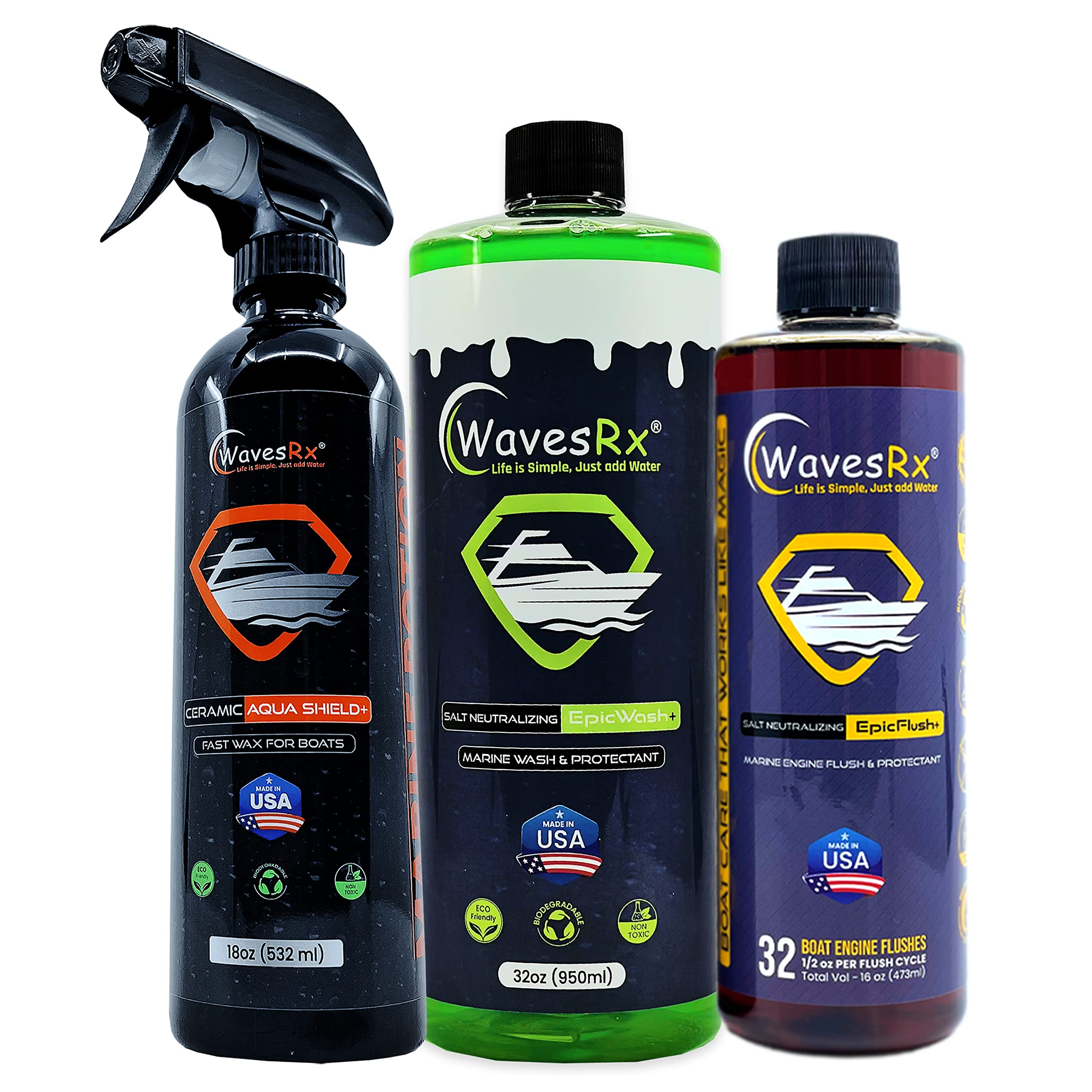 WAVESRX CERAMIC SPRAY SEALANT (AQUASHIELD) + SALT-NEUTRALIZING BOAT SO ...